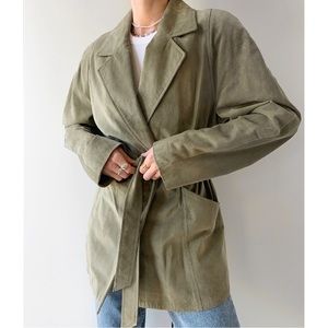 Danier | Jackets & Coats | Vintage Danier Long Green Belted Suede Leather Trench Jacket | Poshmark